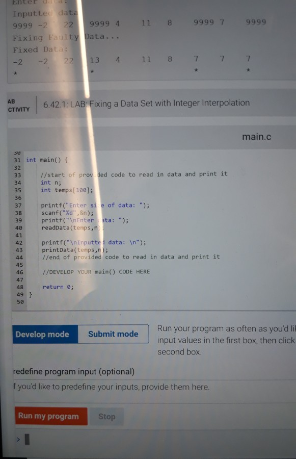 Solved 6 42 Lab Fixing Data Set With Integer Interpolation