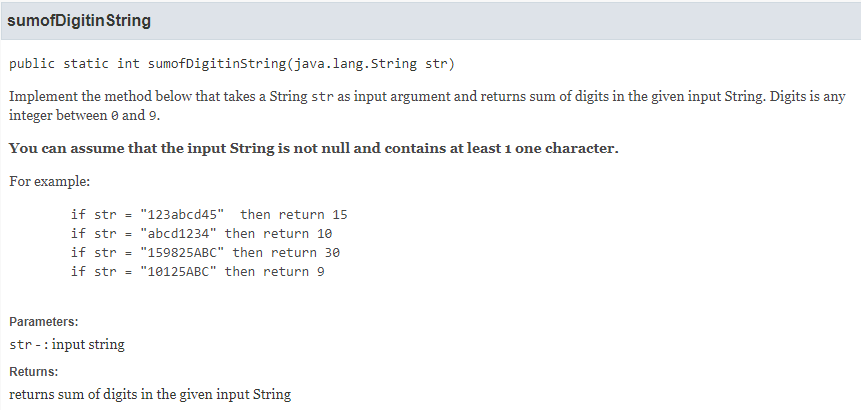 Solved sumofDigitin String public static int | Chegg.com