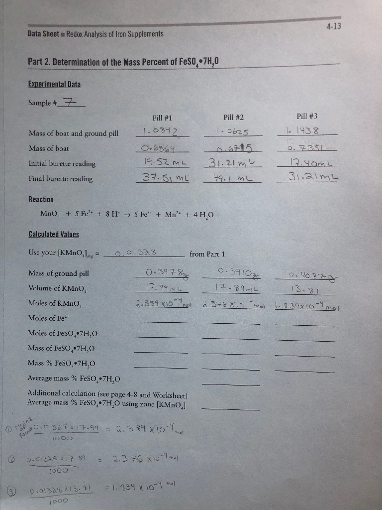 Solved 4-13 Data Sheet Redox Analysis of Iron Supplements | Chegg.com