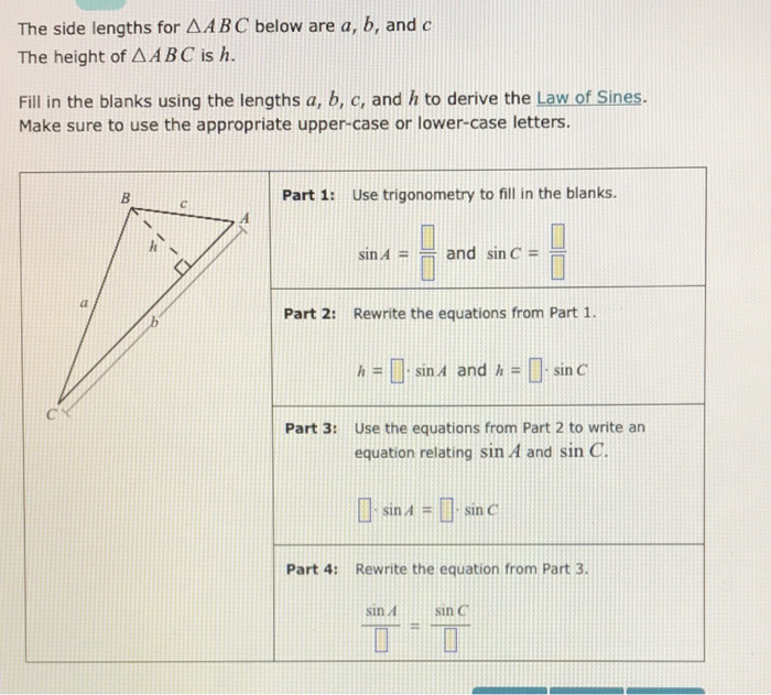 Solved The side lengths for AA B C below are a, b, and c The | Chegg.com