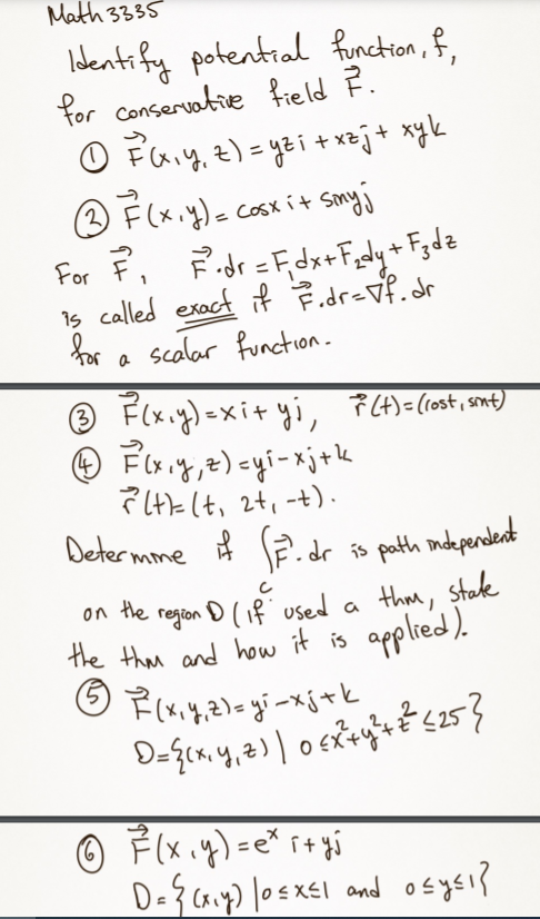 Solved Math 3335 Identify potential function of for | Chegg.com