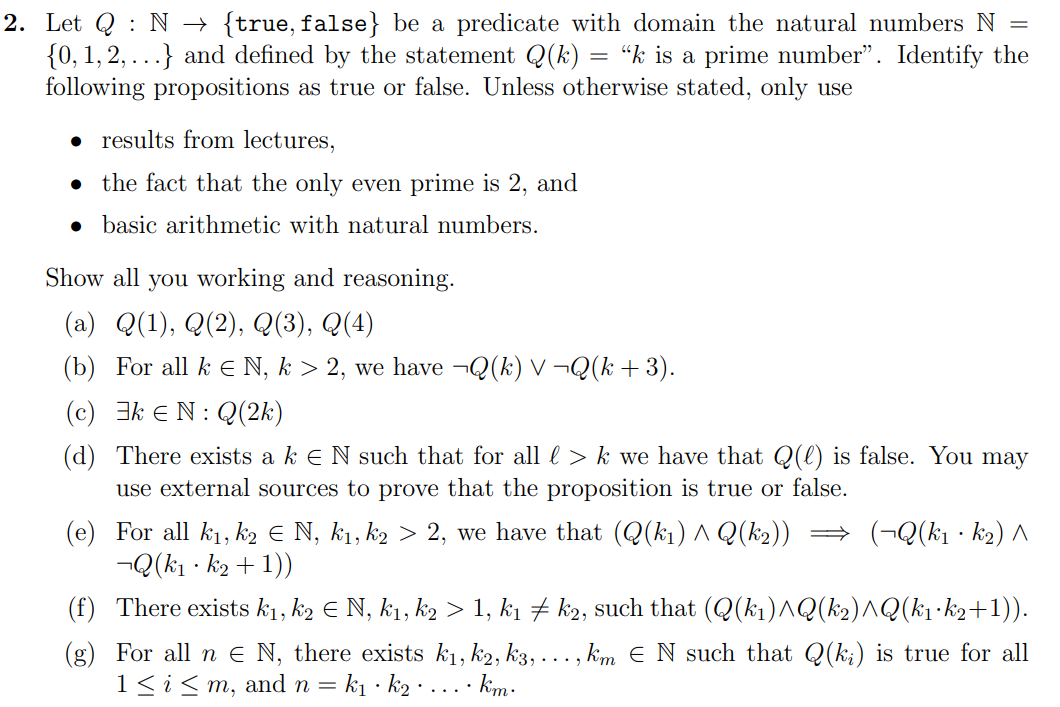 Solved Let Q:N→{ true, false } be a predicate with domain | Chegg.com
