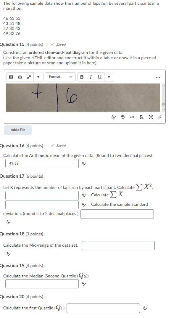 Solved The following sample data show the number of laps run | Chegg.com