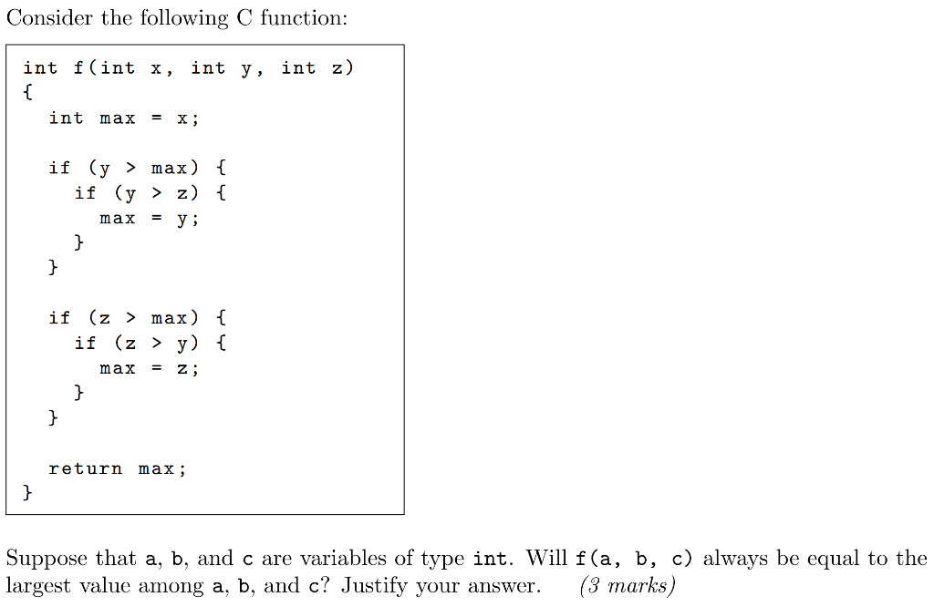 Solved Consider The Following C Function Int Fint X Int 