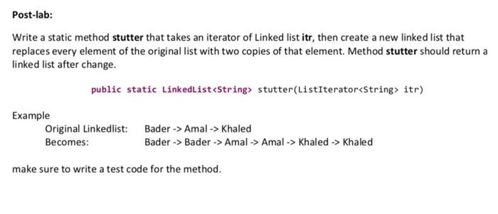 Solved Post Lab Write A Static Method Stutter That Takes An 