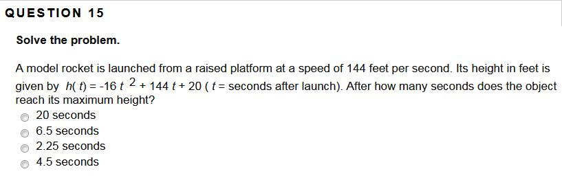 Solved QUESTION 15 Solve the problem. A model rocket is | Chegg.com