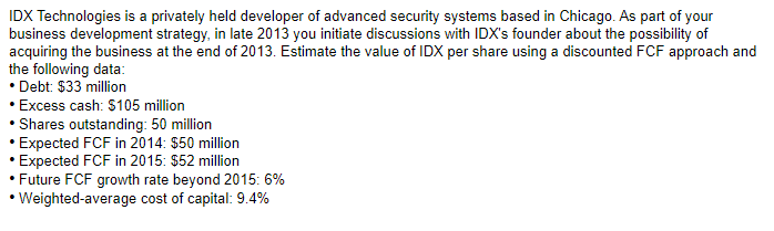 Solved IDX Technologies is a privately held developer of | Chegg.com