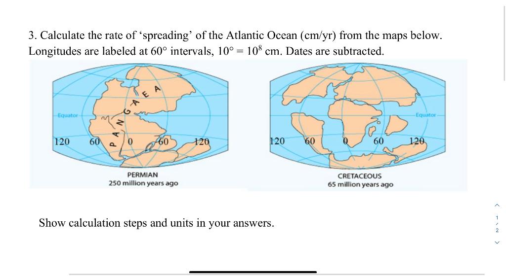 Solved 3. Calculate the rate of 'spreading' of the Atlantic | Chegg.com