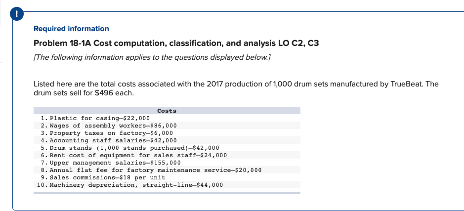 Solved Required Information Problem 18 1a Cost Computation