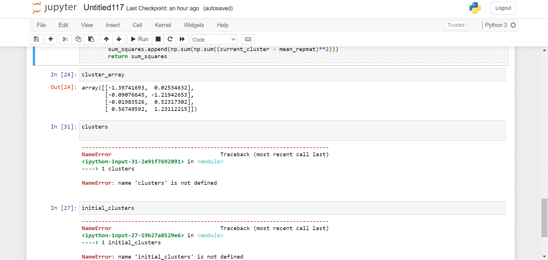 Solved How do I define clusters & initial clusters | Chegg.com