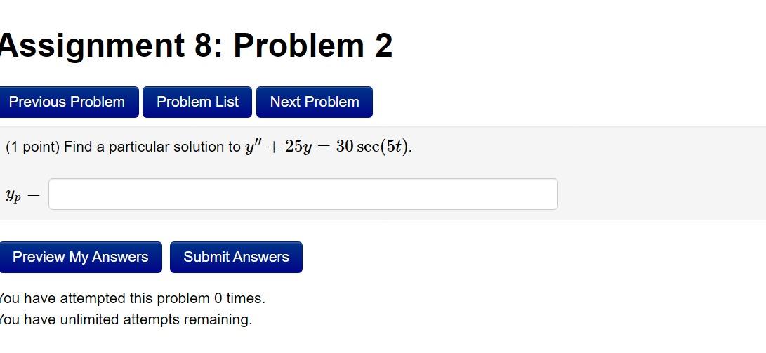 Solved Assignment 8 Problem 2 Previous Problem Problem List 