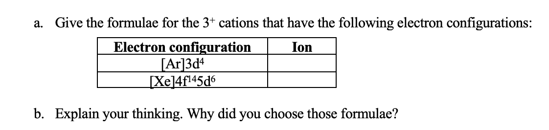 Solved a. ﻿Give the formulae for the 3+cations that have the | Chegg.com