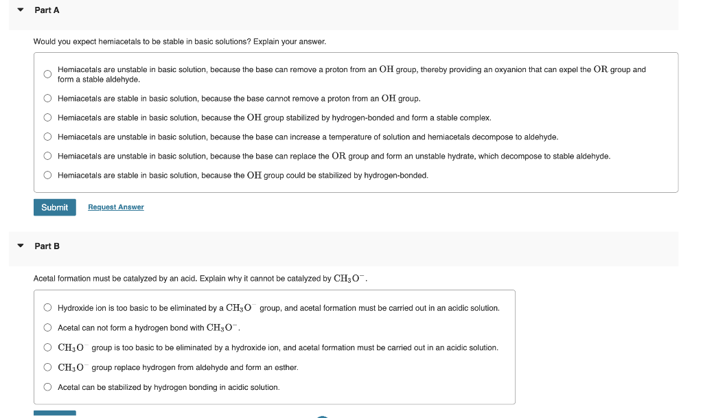 Solved Would you expect hemiacetals to be stable in basic | Chegg.com