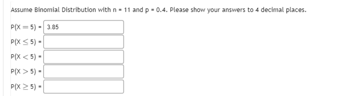 Solved Assume Binomial Distribution with n=11 and p=0.4. | Chegg.com