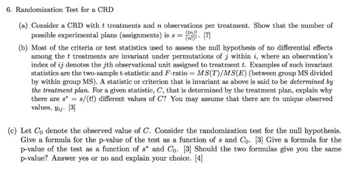 Solved Randomization Test for a CRD (a) Consider a CRD with | Chegg.com
