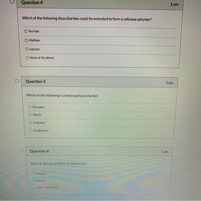 Solved Question 4 1 pts Which of the following disaccharides | Chegg.com