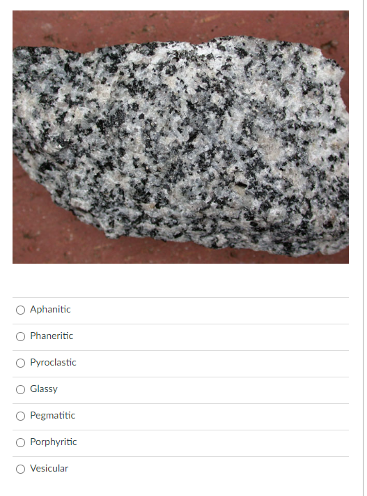 Solved Aphanitic Phaneritic Pyroclastic Glassy Pegmatitic | Chegg.com
