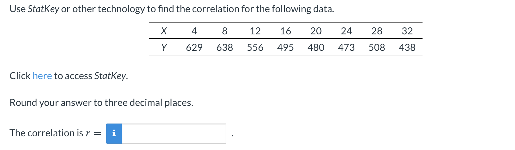 Solved Use StatKey or other technology to find the | Chegg.com
