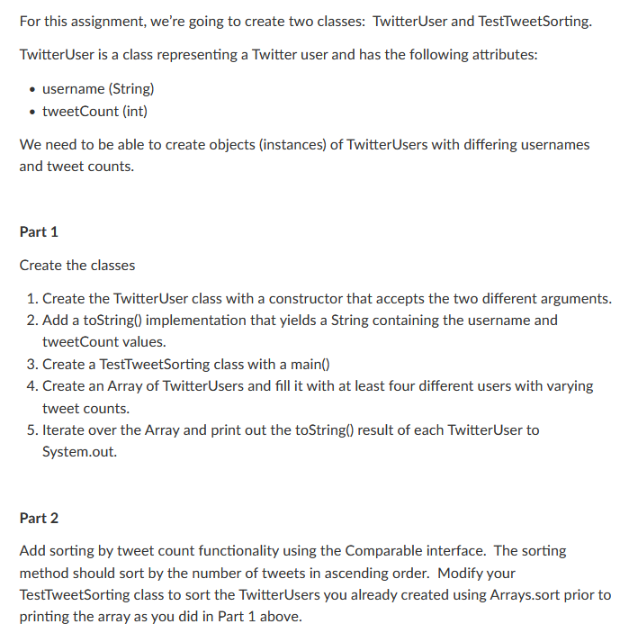 Solved JAVA - ﻿create two classes: TwitterUser and | Chegg.com