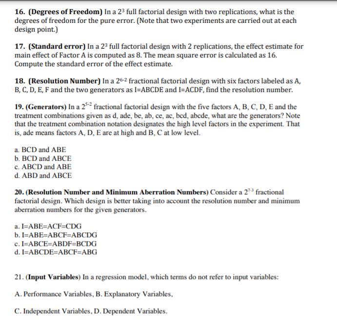 Solved 16. (Degrees of Freedom) In a 23 full factorial | Chegg.com