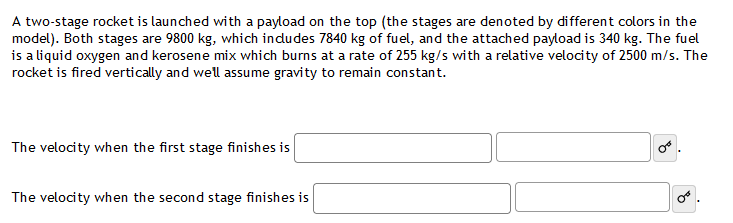 Solved A two-stage rocket is launched with a payload on the | Chegg.com