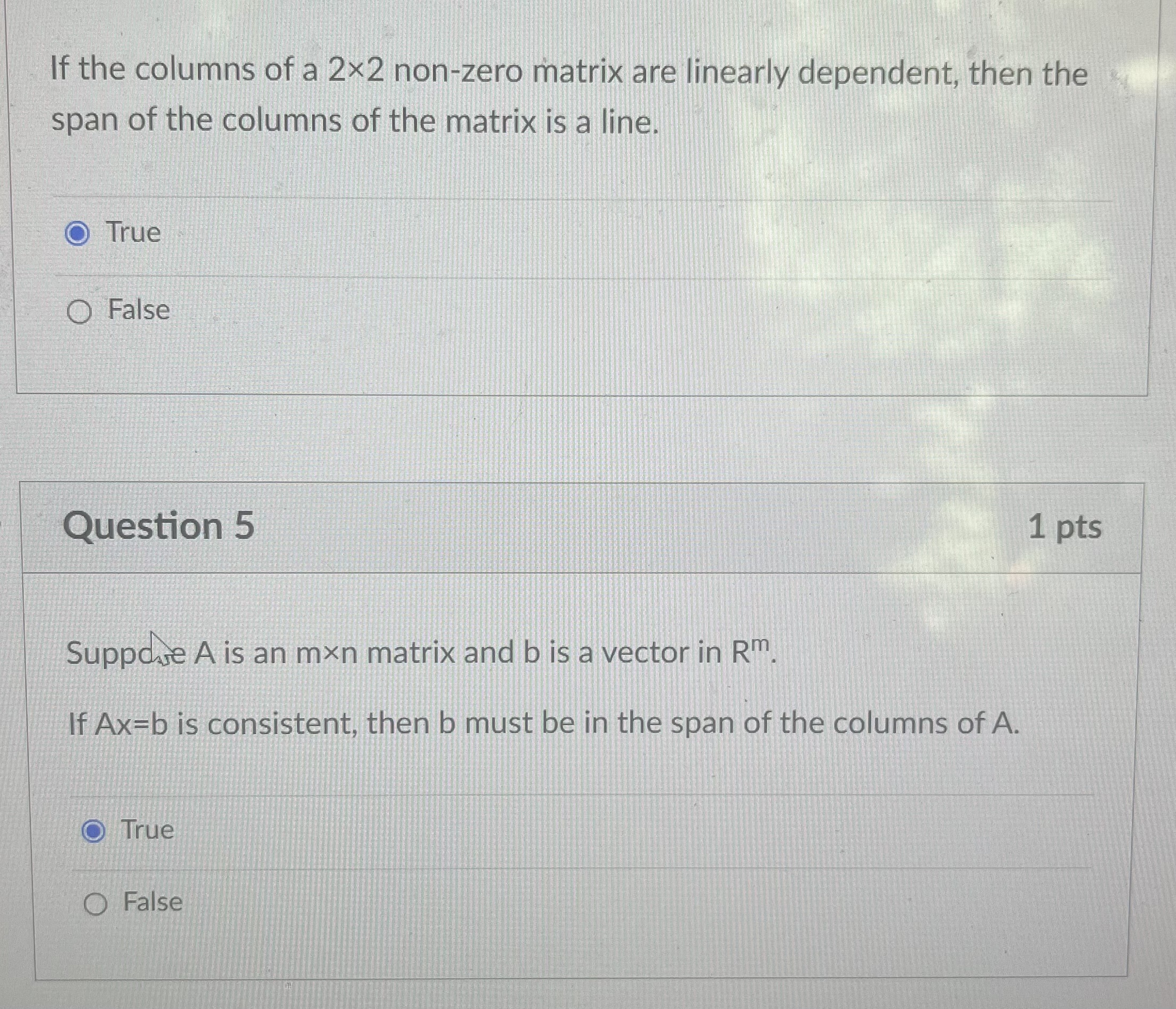 Solved If the columns of a 2×2 non-zero matrix are linearly | Chegg.com