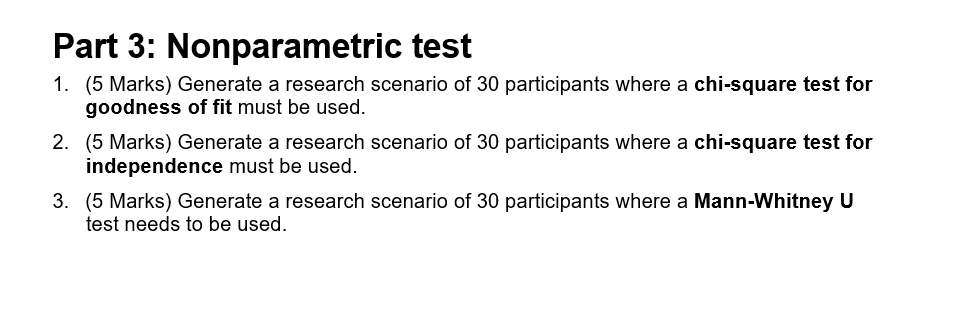 Part 3: Nonparametric test 1. (5 Marks) Generate a | Chegg.com