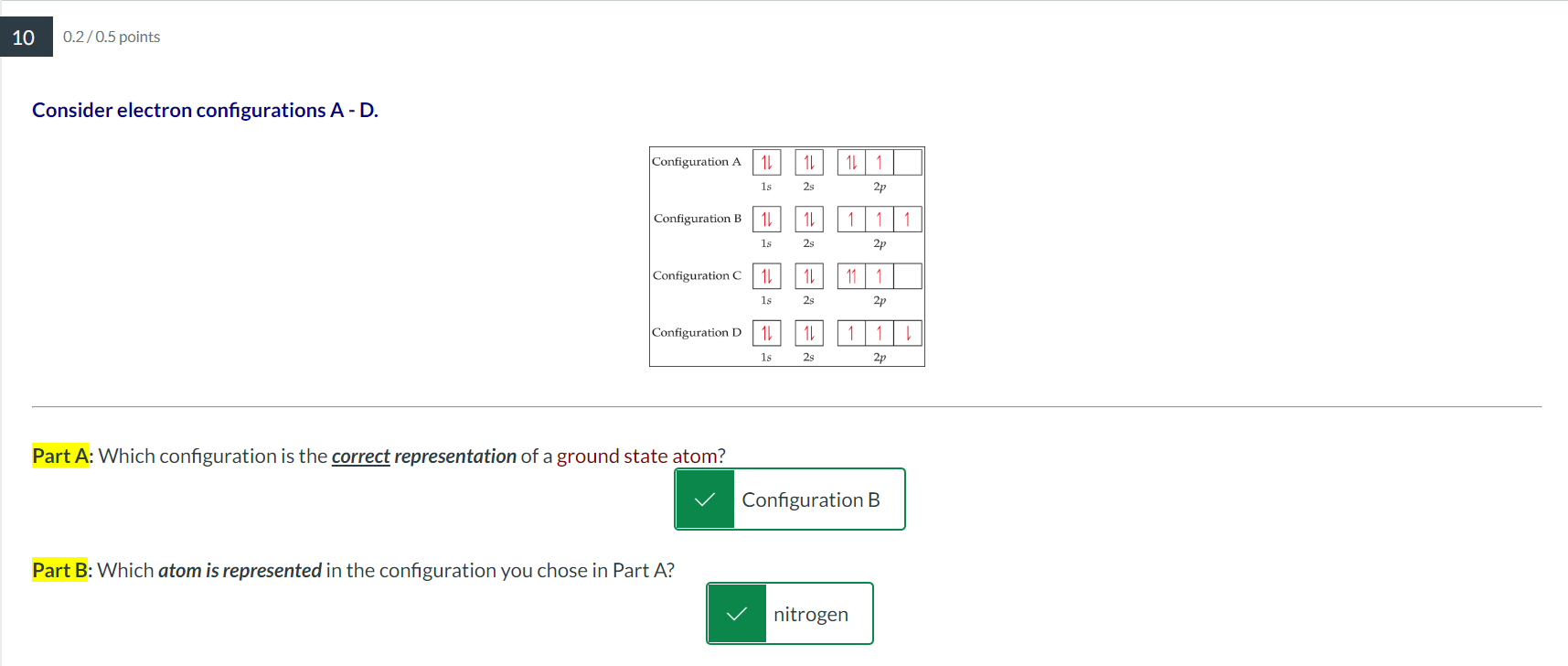 Solved Consider electron configurations A - D. Part A: Which | Chegg.com