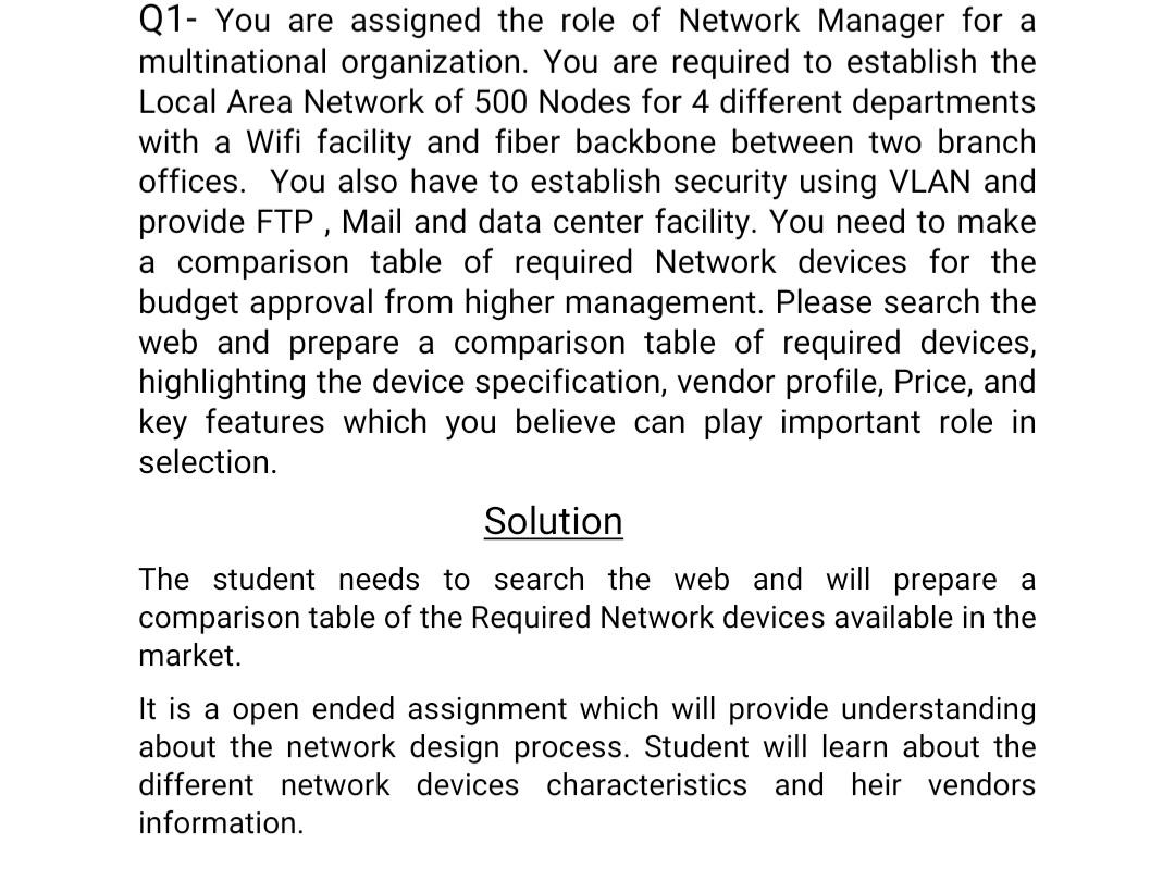 Solved You are assigned the role of Network Manager for a | Chegg.com