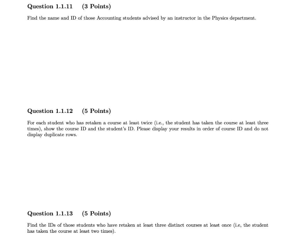 SQL Queries Write the following queries in SQL, using | Chegg.com