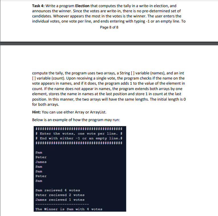 Solved Task 4: Write a program Election that computes the | Chegg.com Solved Task 4: Write a program Election that computes the | Chegg.com