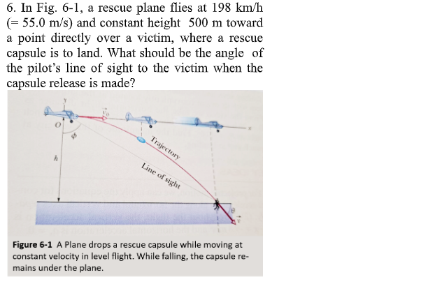 Solved 6. In Fig. 6-1, a rescue plane flies at 198 km/h | Chegg.com