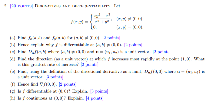Solved 2. [20 POINTS) DERIVATIVES AND DIFFERENTIABILITY. Let | Chegg.com