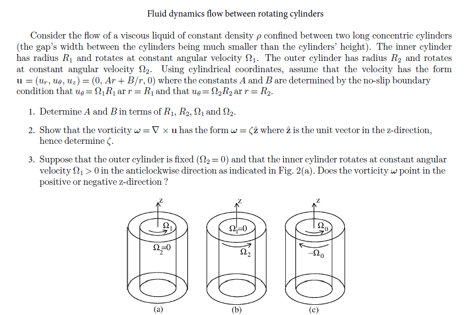 Solved Fluid dynamics flow between rotating cylinders | Chegg.com