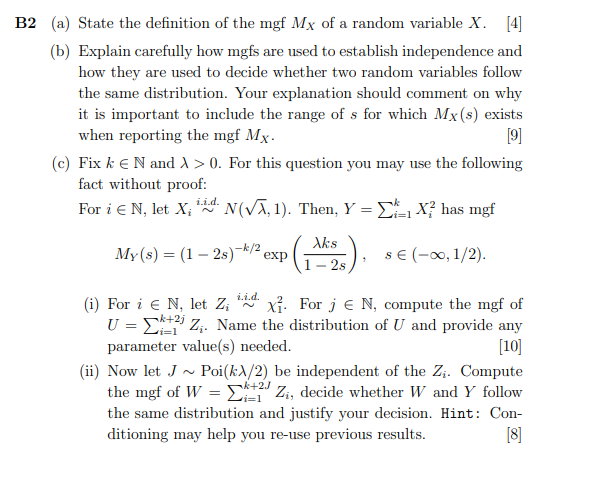 Solved B2 (a) State the definition of the mgf My of a random | Chegg.com