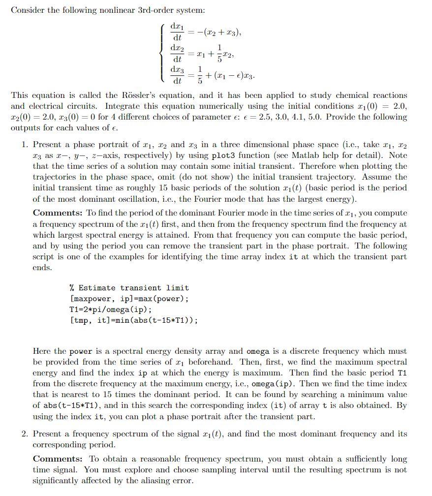Consider the following nonlinear 3rd-order system: | Chegg.com