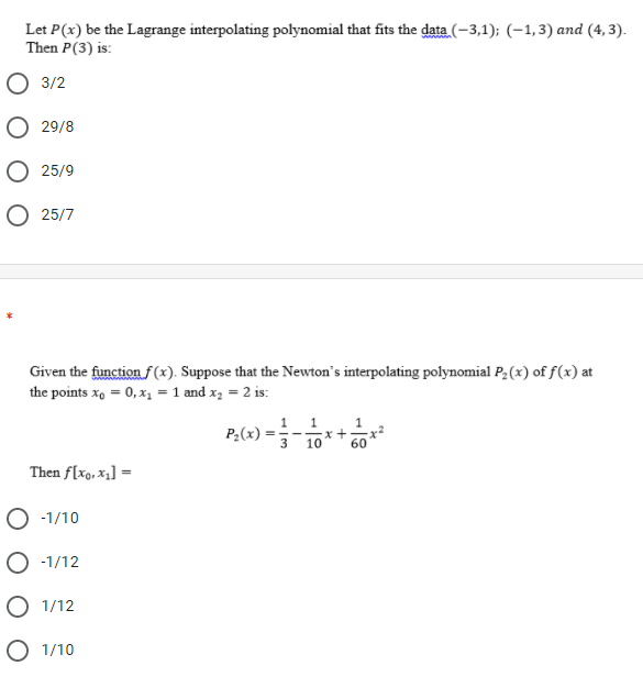 Solved Let P(x) be the Lagrange interpolating polynomial | Chegg.com