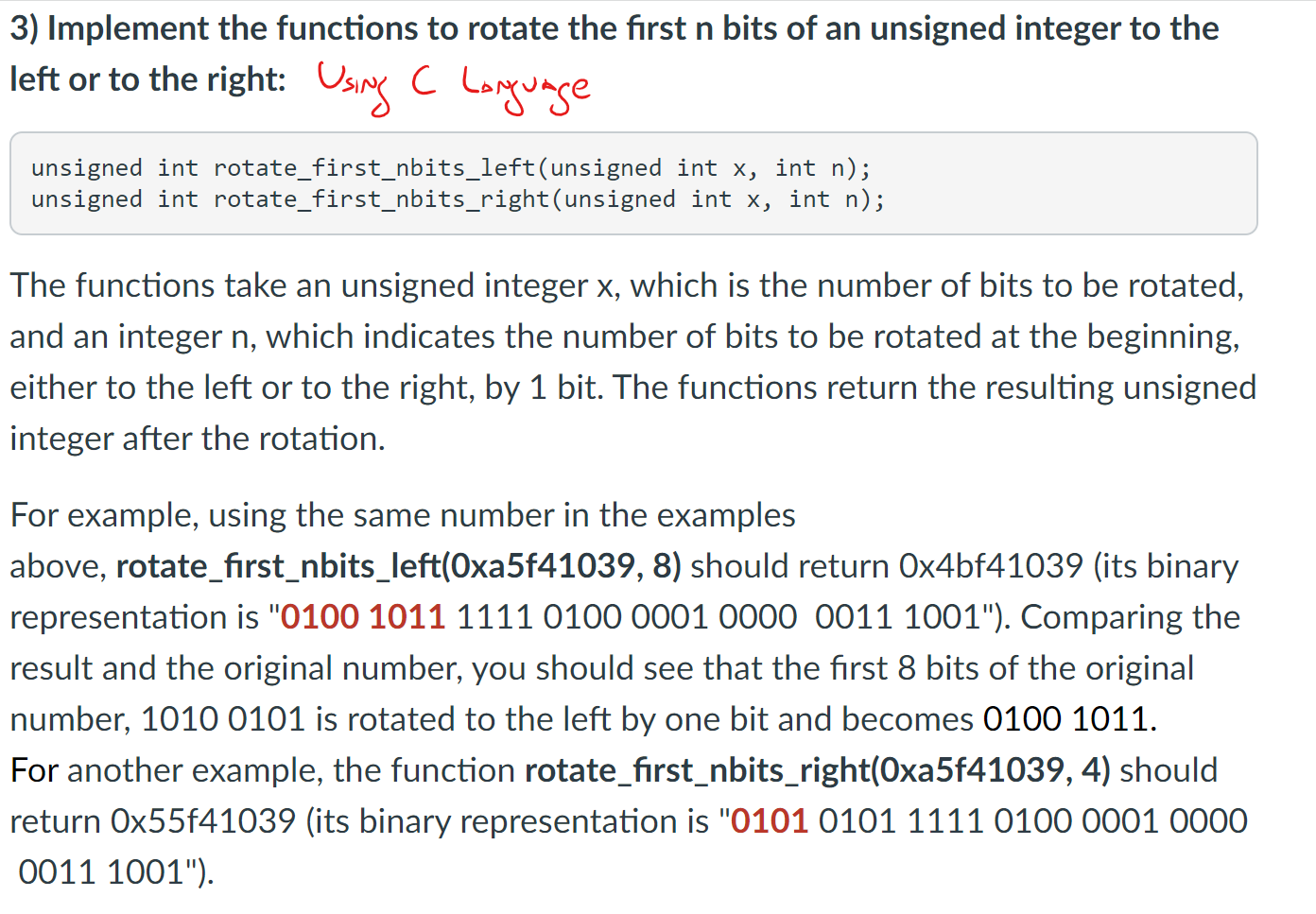 Solved 3) Implement the functions to rotate the first n bits | Chegg.com