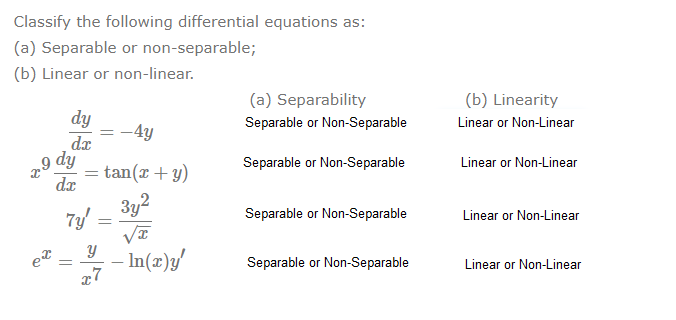 Solved (b) Linearity Linear or Non-Linear Classify the | Chegg.com