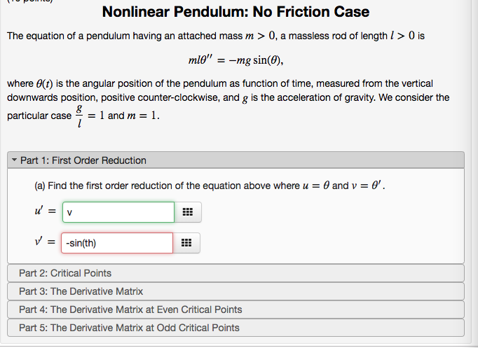 Solved Nonlinear Pendulum: No Friction Case The equation of | Chegg.com