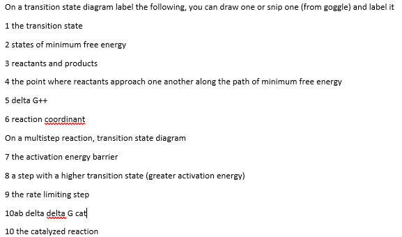Solved On a transition state diagram label the following, | Chegg.com