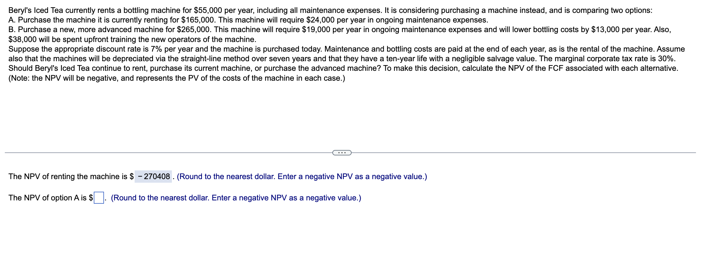 Solved Beryl's Iced Tea currently rents a bottling machine | Chegg.com
