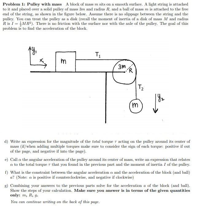 Solved: Problem 1: Pulley With Mass A Block Of Mass M Sits... | Chegg.com