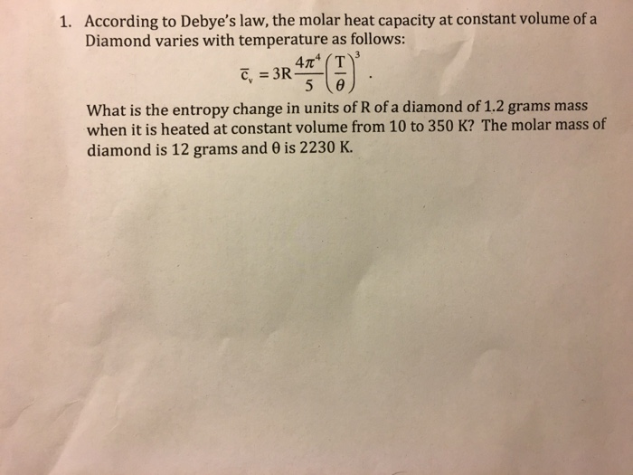 Solved According to Debye's law, the molar heat capacity at | Chegg.com