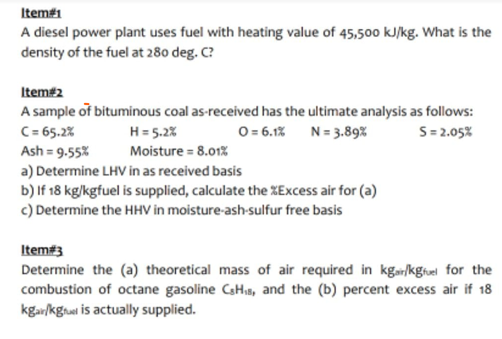 Solved Item#1 A diesel power plant uses fuel with heating | Chegg.com