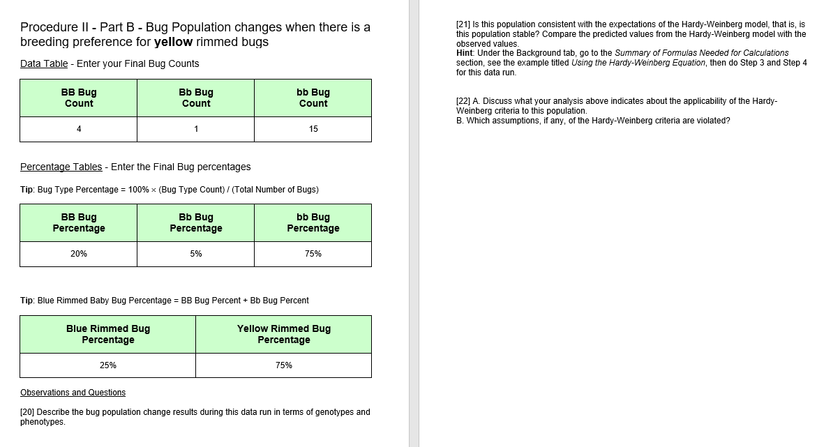 Solved: Procedure Ll - Part B - Bug Population Changes Whe... | Chegg.com