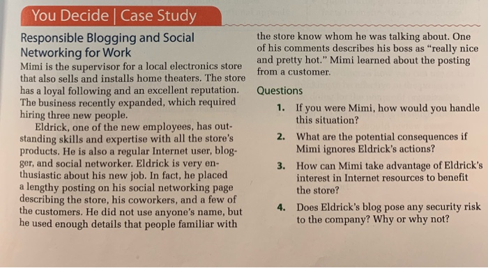 Solved 1. if you were Mimi, how would you handle this | Chegg.com