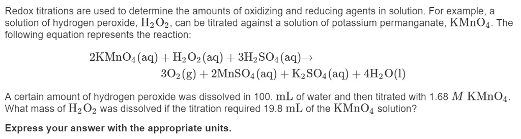 Solved Redox titrations are used to determine the amounts of | Chegg.com