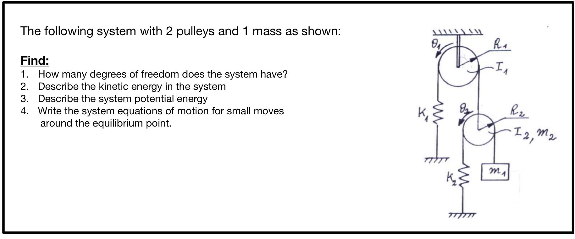 Solved The following system with 2 pulleys and 1 mass as | Chegg.com
