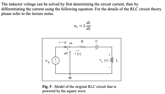 Solved WA v; () Fig. 4 - RLC circuit powered by the function | Chegg.com